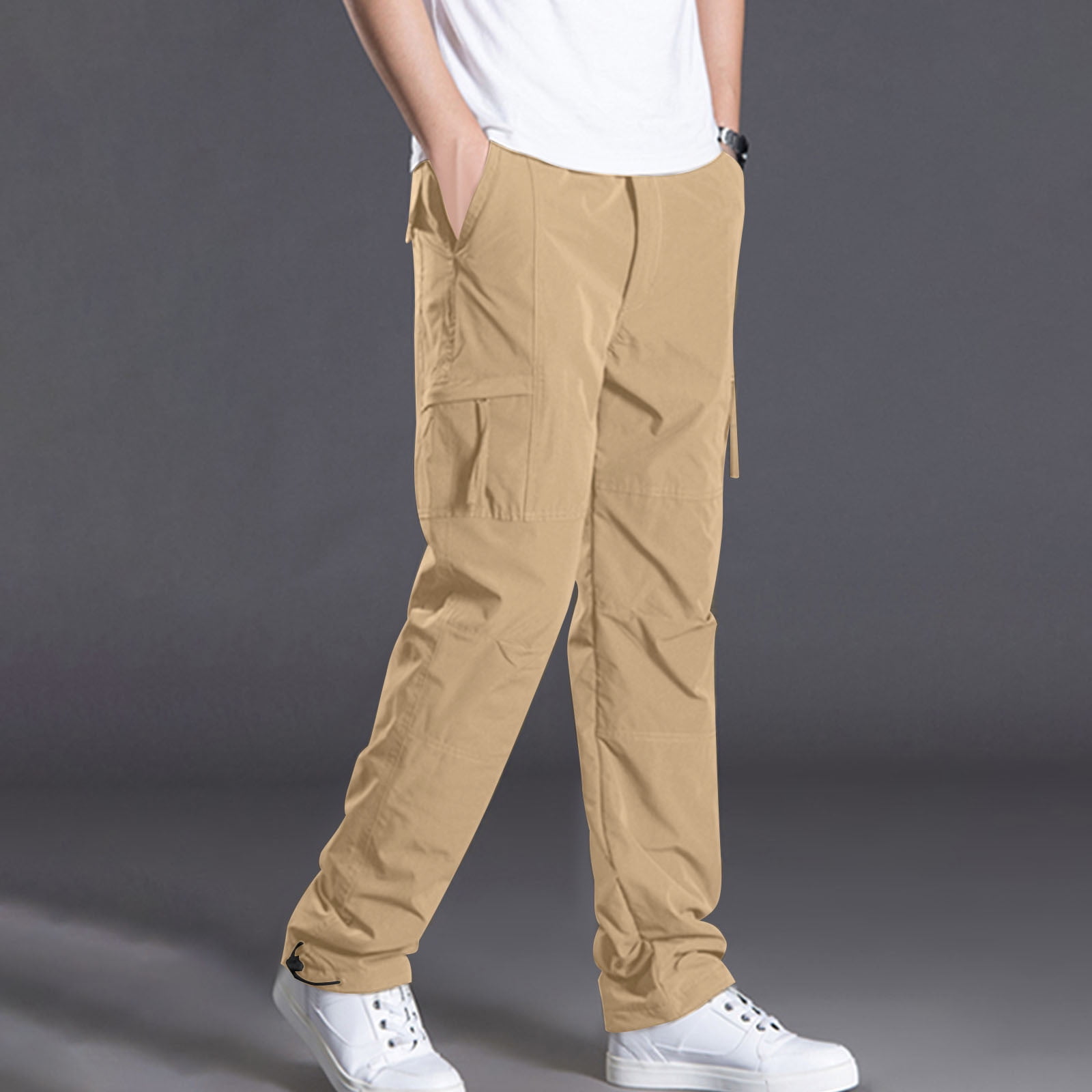 Ahabrexf Pants for Men Casual Men's Solid Color Casual Button Workwear ...