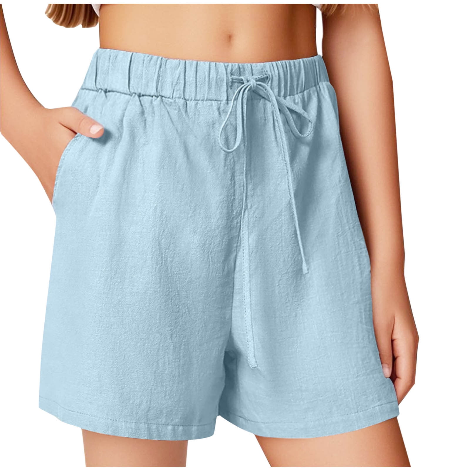 Ahabrexf Children's Summer Solid Color And Linen Ribbon Pocket Elastic ...