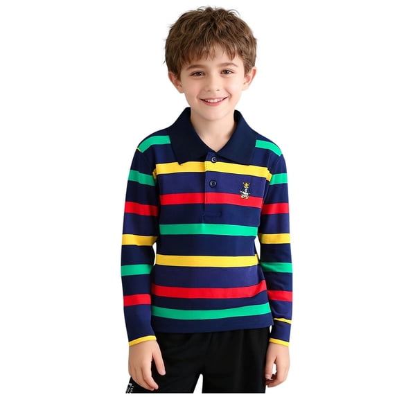 Ahabrexf Children's Summer Stripe Print Long Sleeve Turndown Collar ...