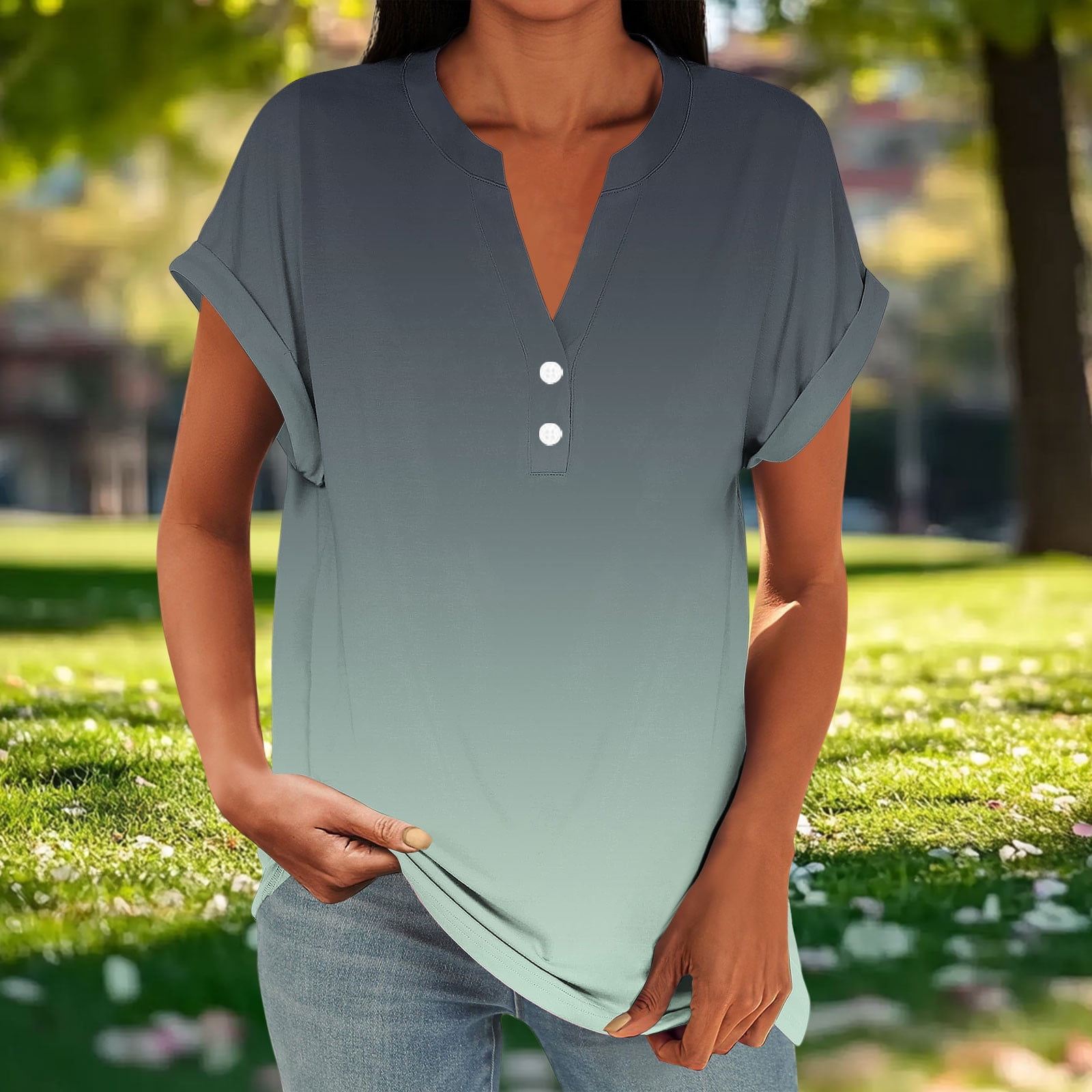 Ahabrexf Comfortable Short Sleeve Sweatshirt, Womens Printed V-Neck ...