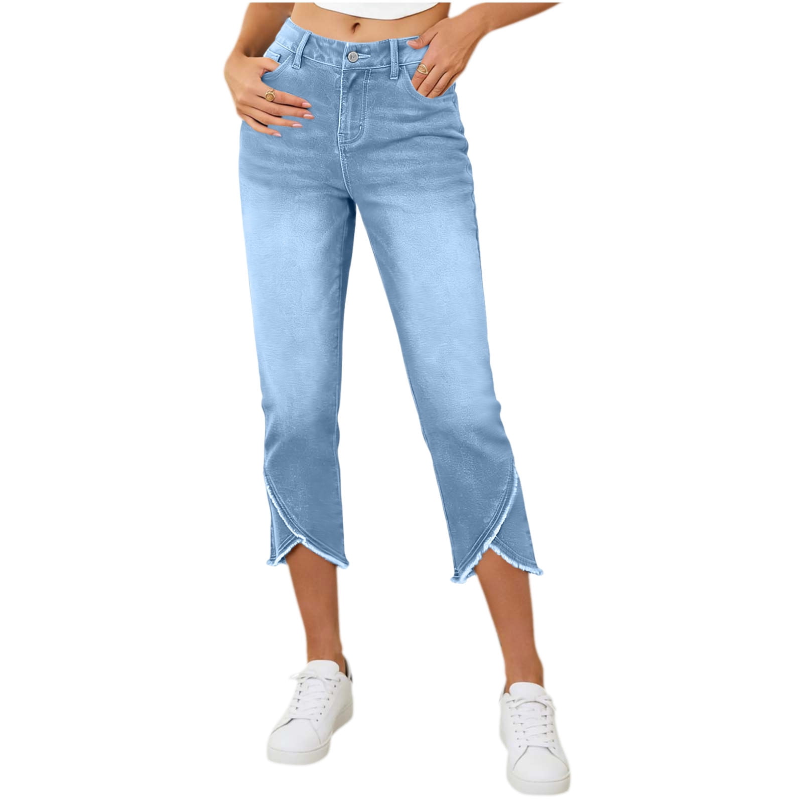 Ahabrexf Cropped Jeans for Women High Waisted Stretchy Skinny Fit with ...