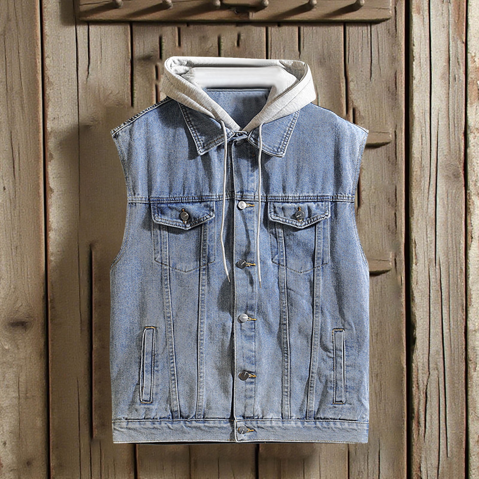 Ahabrexf Denim Vest Men, Men's Motorcycle Punk Denim Vest with Turn ...