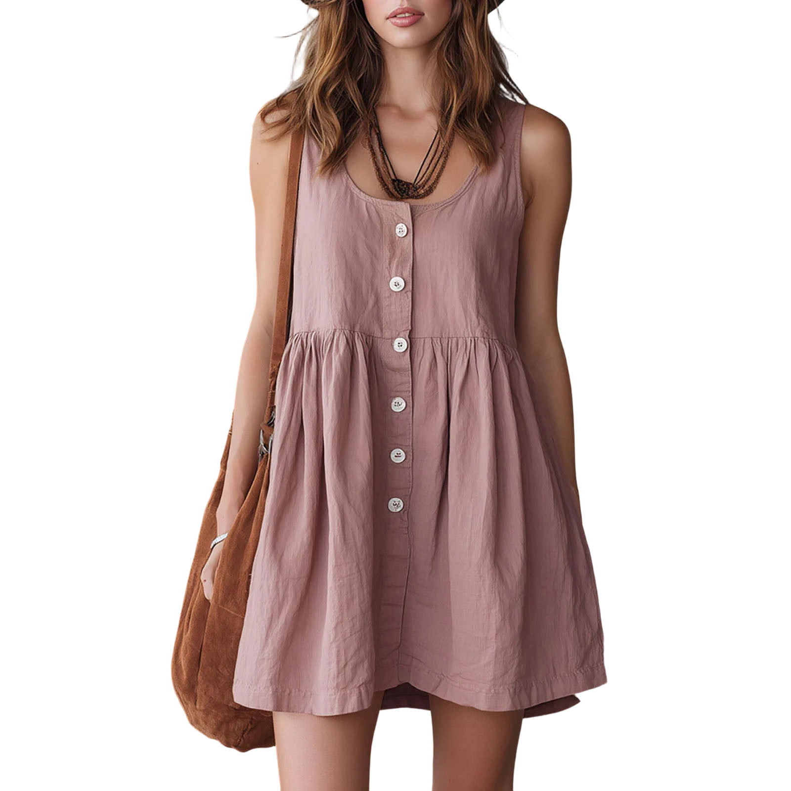 Ahabrexf Dress Women's Sleeveless Round Neck Casual Loose Summer ...