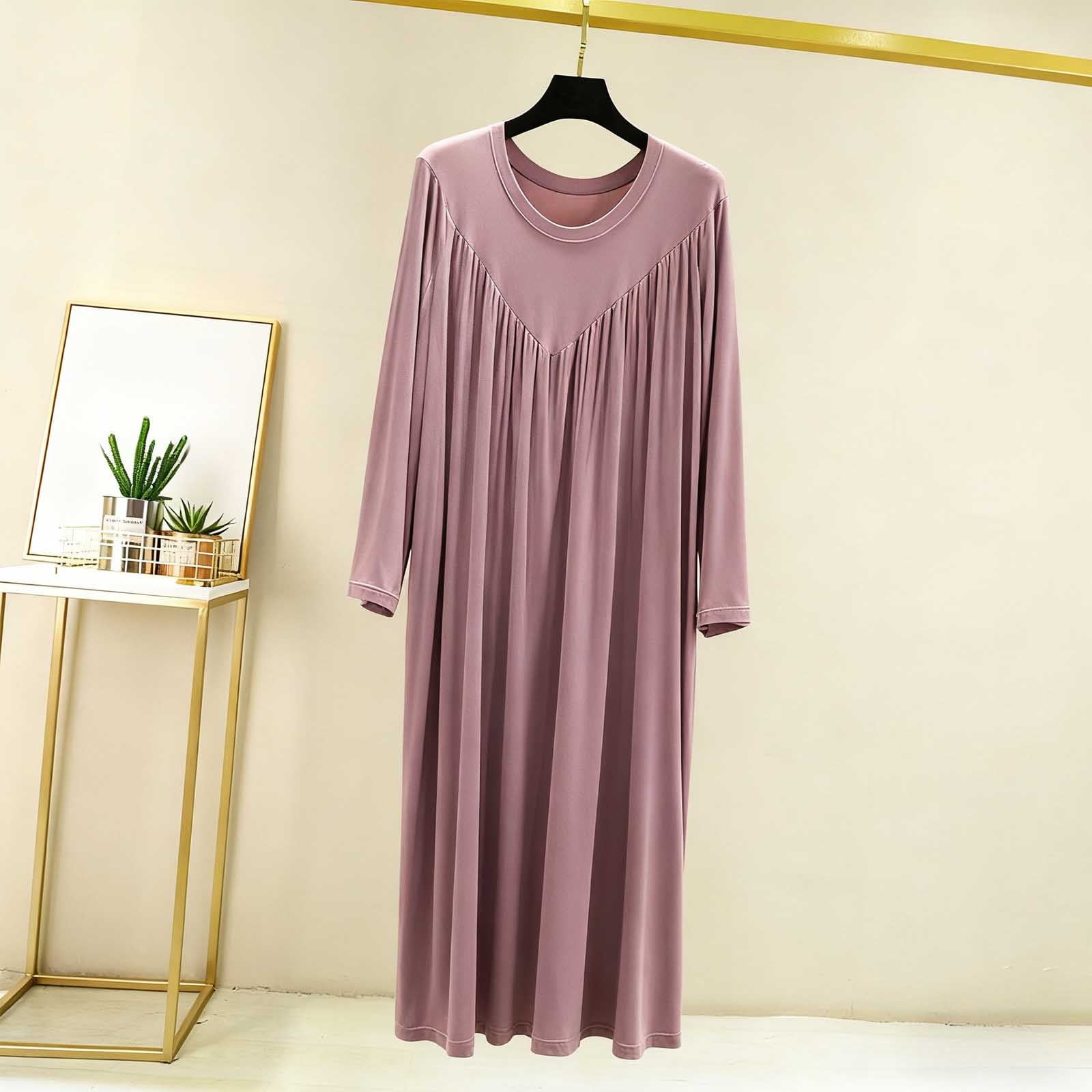 Ahabrexf Dress for Women,Solid Color V-Neck Long Sleeve Nightgown Home ...