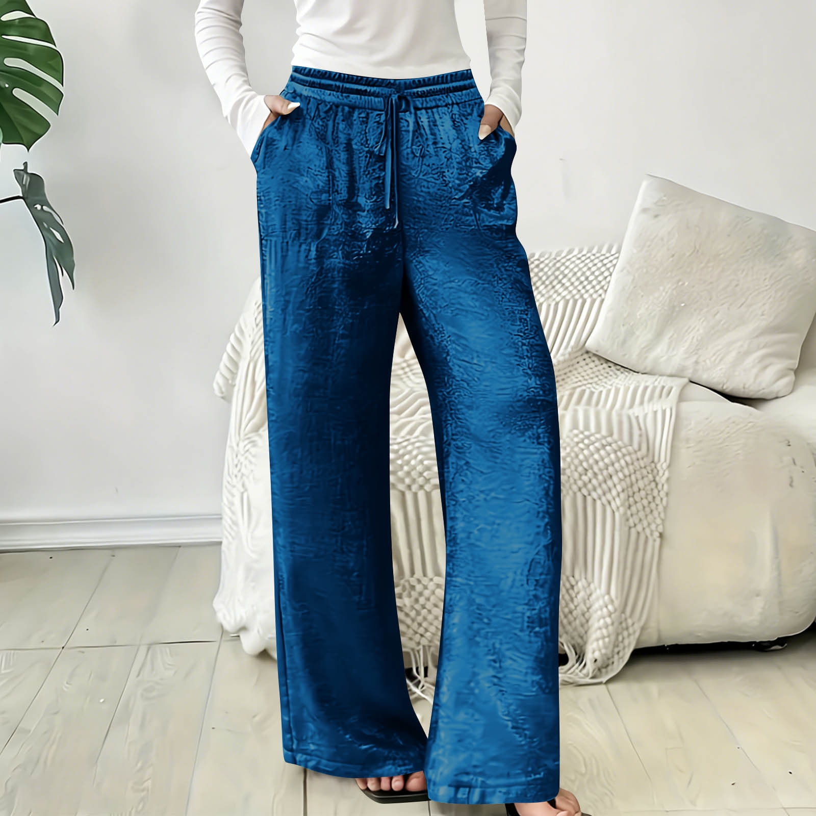 Ahabrexf Elastic Waist Pants, Women's Versatile Solid Color Trousers ...