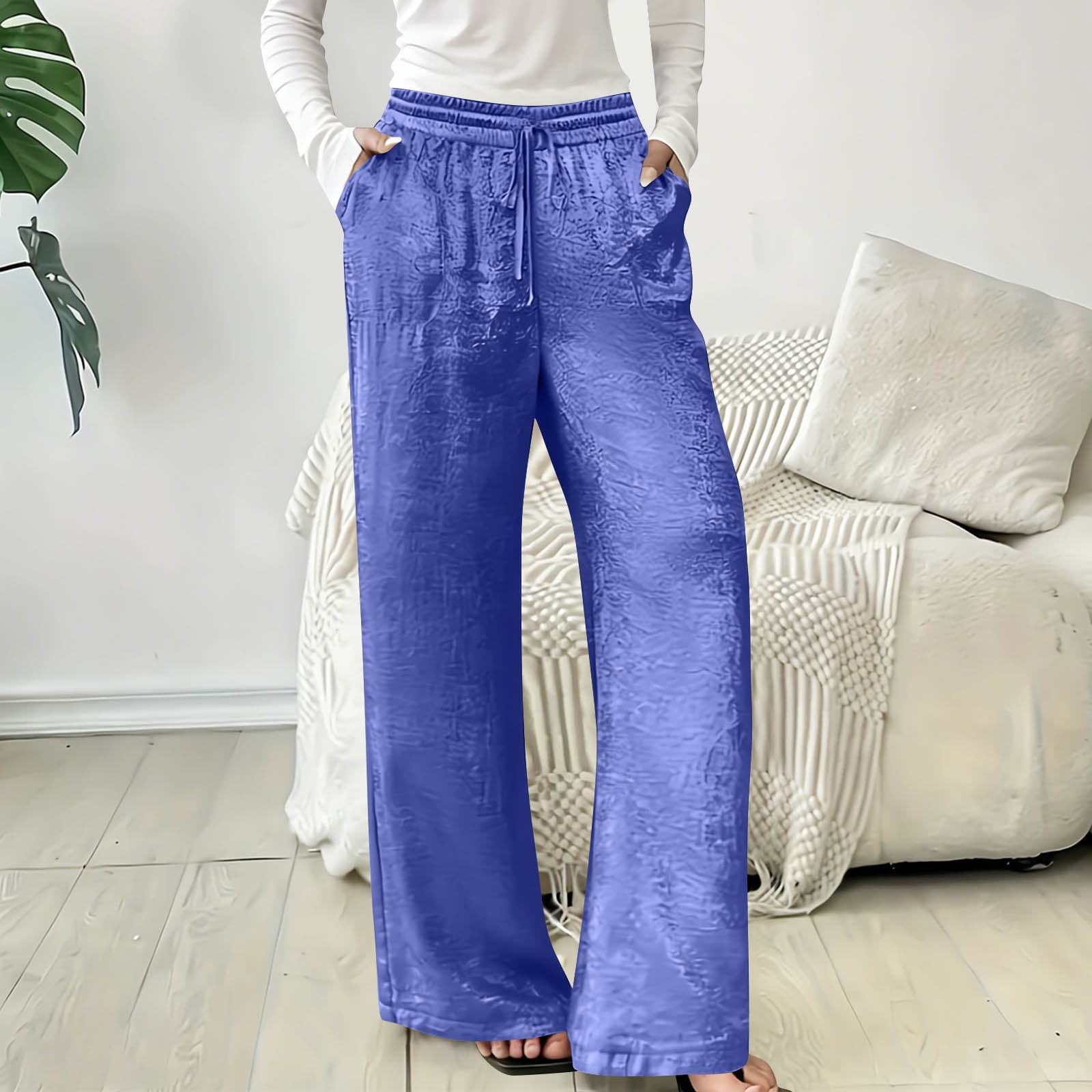 Ahabrexf Elastic Waist Pants, Women's Versatile Solid Color Trousers ...