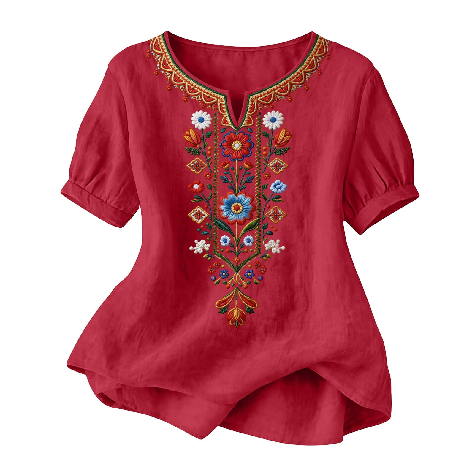 Ahabrexf Embroidered Tops for Women Short Sleeve V Neck Boho Shirts ...