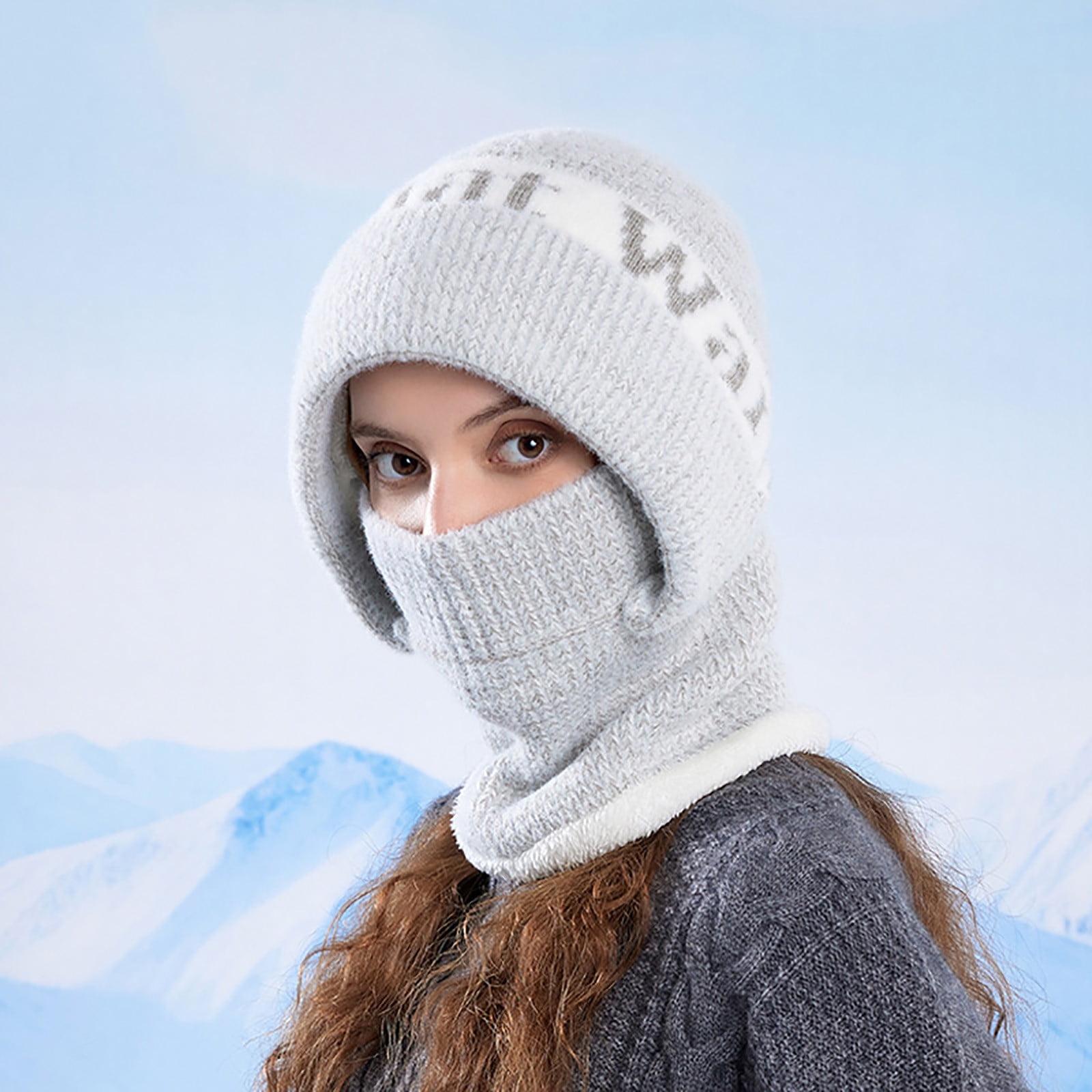 Ahabrexf Face Mask for Women,Fleece Warm Knitted Cap with Integrated ...