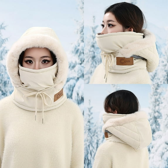Ahabrexf Face Mask for Women,Winter Wool Warm Hat with Integrated Scarf ...