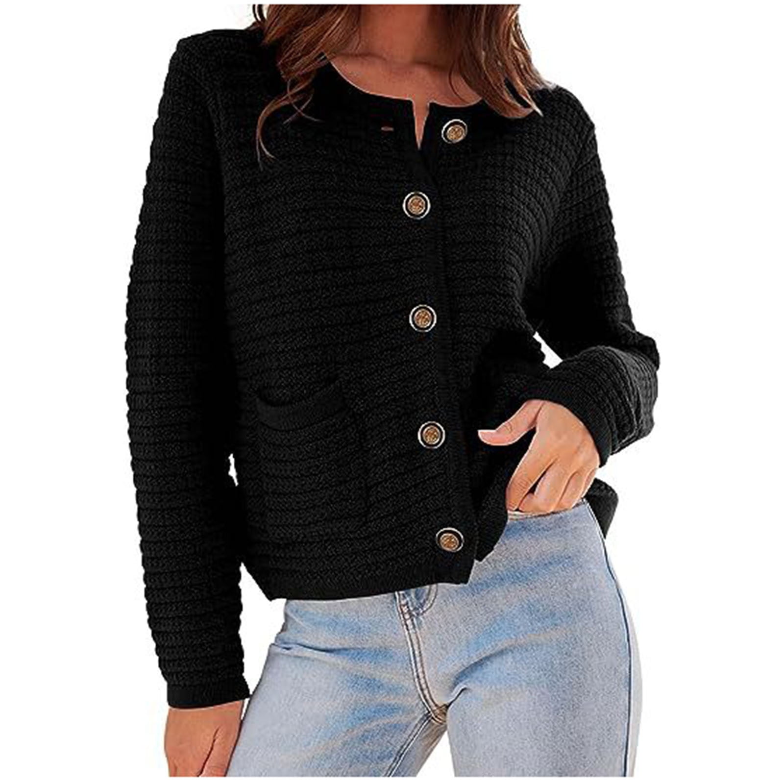 Ahabrexf Winter Coats for Women, Fashion Solid Color Button Long Sleeve ...