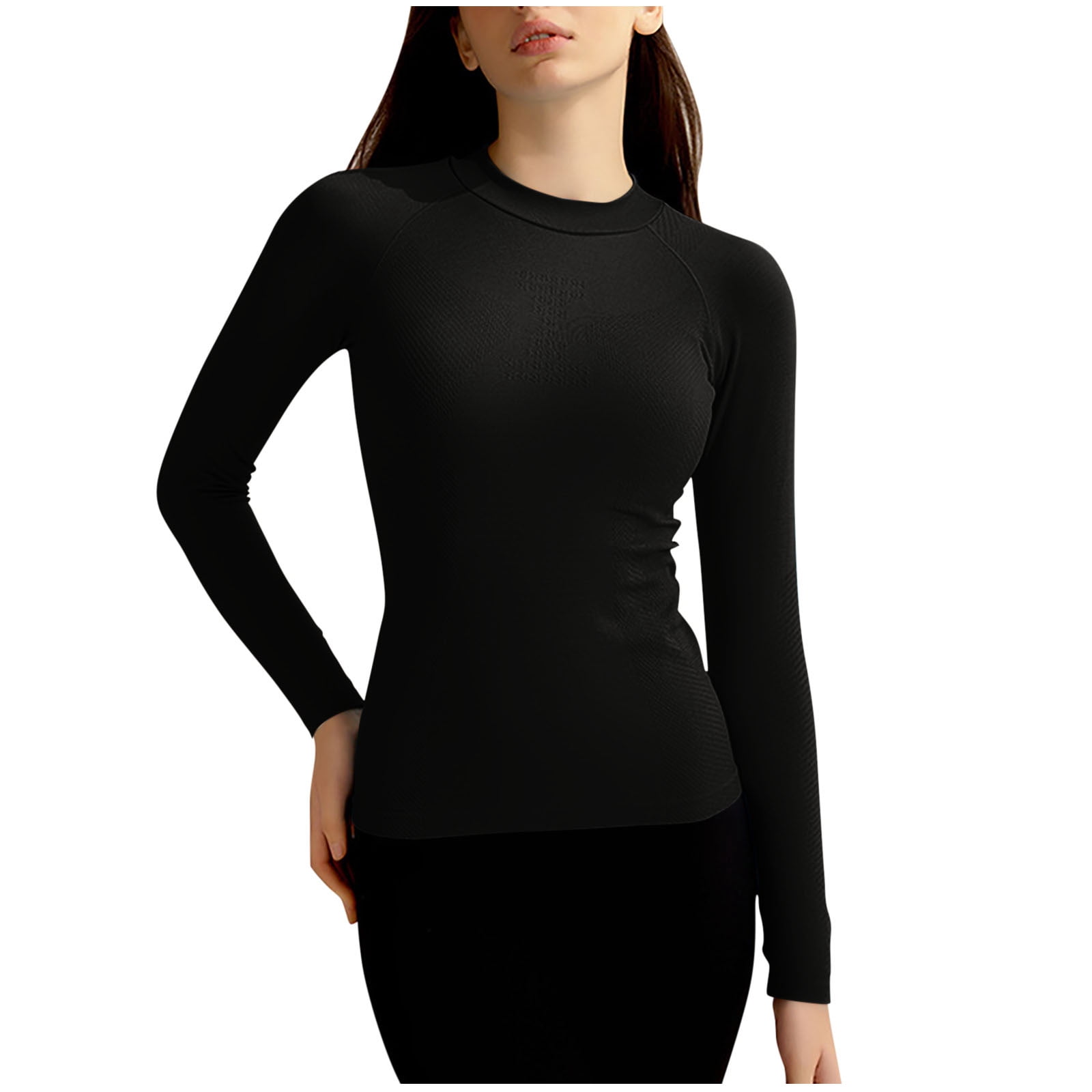 Ahabrexf Fashion Women's Summer Long Sleeve Round-Neck Comfy Regular ...