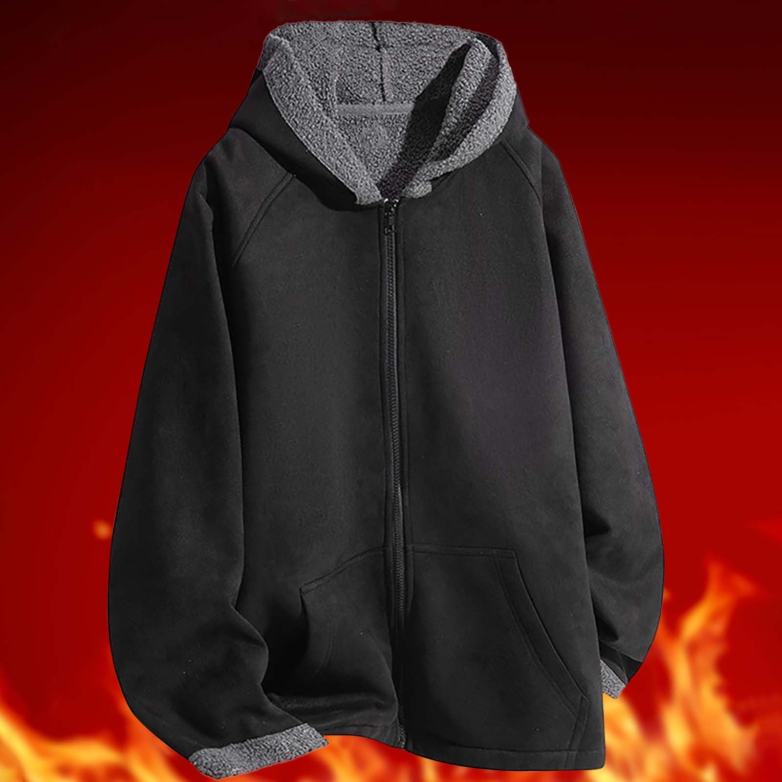 Ahabrexf Fleece Jacket Men Men'S Solid Color Fleece Long Sleeved Stand ...
