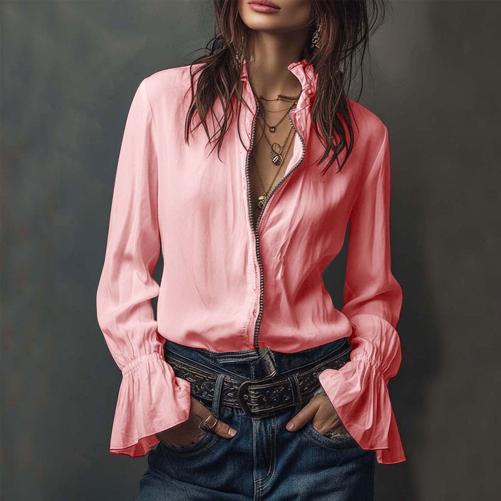 Ahabrexf Flounce Cuff Blouses, Timeless Womens Casual Shirt Featuring A ...