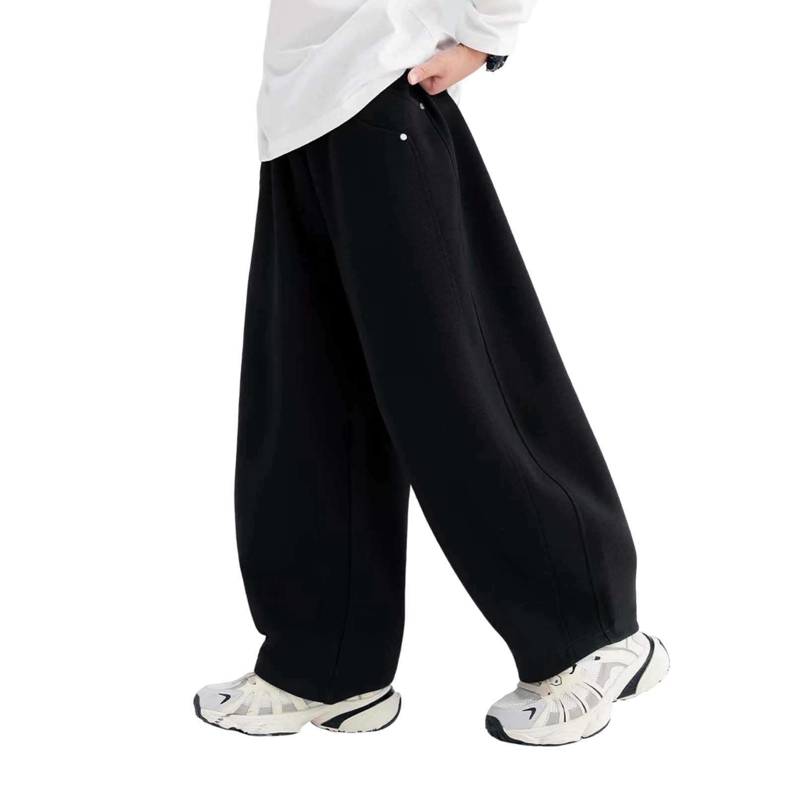 Ahabrexf Generic Boys' Pants Solid Color Adjustable Waist Curved Loose ...
