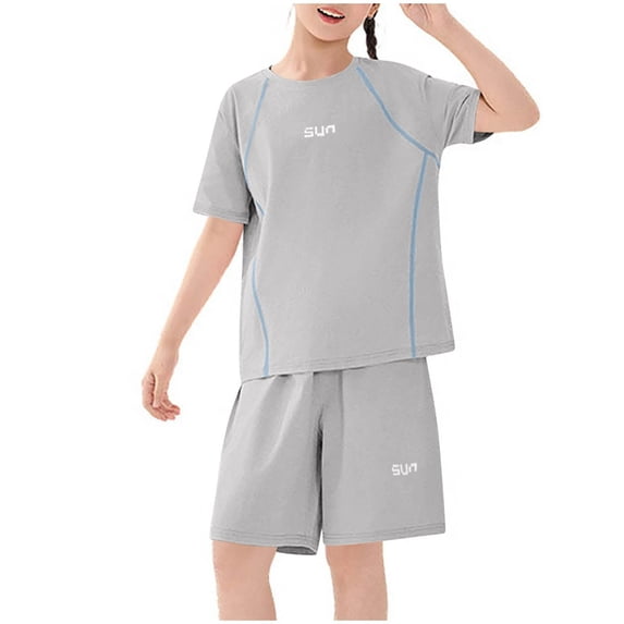 Ahabrexf Girls' Clothing Sets Summer Short Sleeve Polyester Two-Piece ...