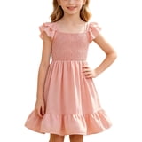 Ahabrexf Girls Dresses, Summer Smocked Ruffled Sleeve Tiered Sundress ...