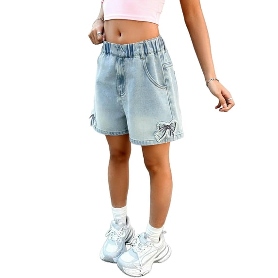Ahabrexf Girls Jean Shorts Loose Straight Wide Leg Lightweight Denim ...