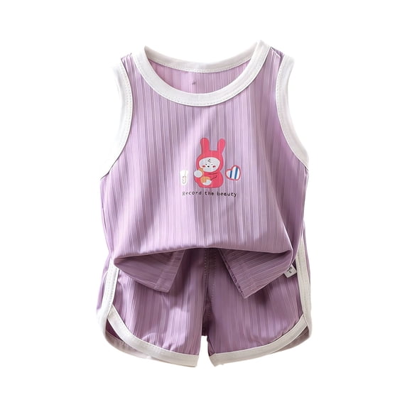 Ahabrexf Girls Short Sets Kids Rabbit Print Round Neck Sleeveless Top ...