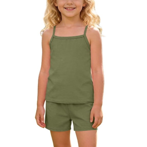 Ahabrexf Girls Tank Tops Cotton Thin Shoulder Strap Summer Solid Color ...