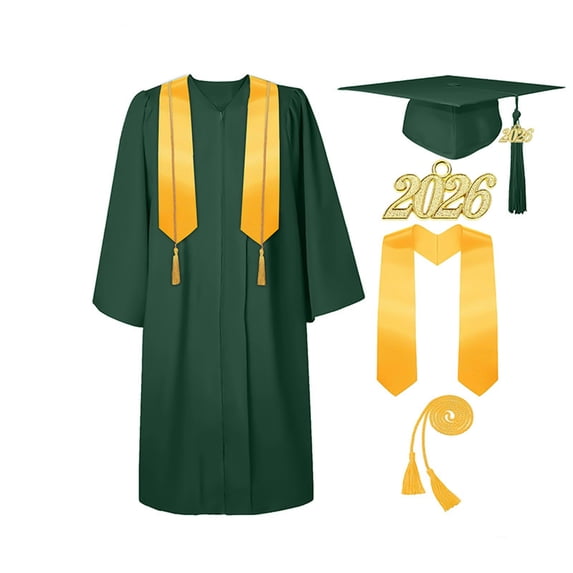 Ahabrexf Graduation Cap and Gown 4-Pc Set with Stole & Cord Long Sleeve ...