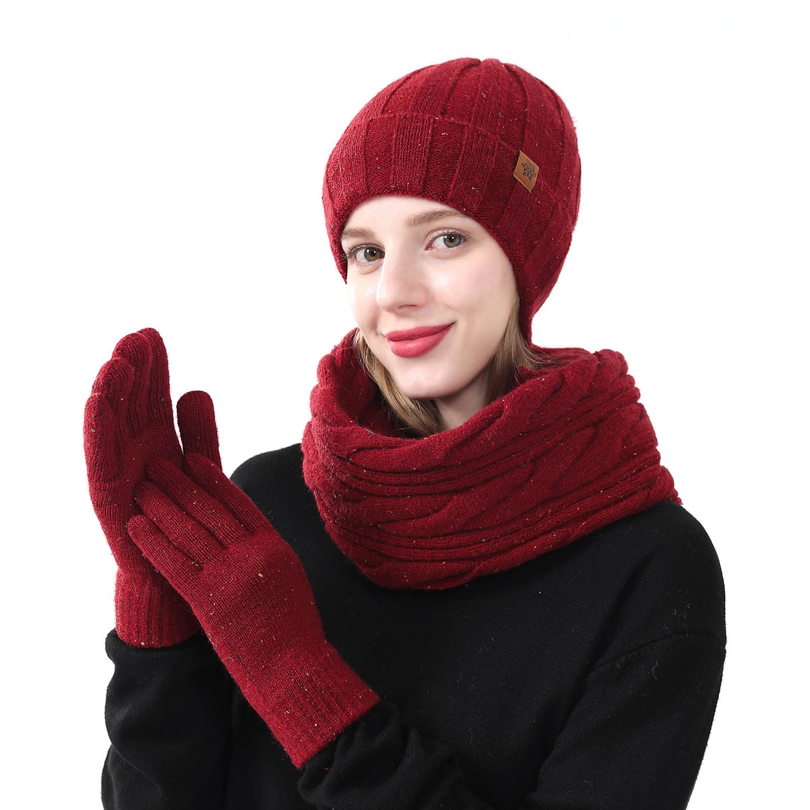 Ahabrexf Hats for Woman,Winter Double Velvet Padded Warm Wool Hat Scarf ...
