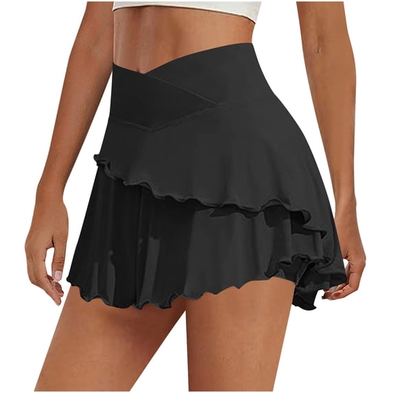 Ahabrexf High Waisted Skirt for Women Solid Color Short Double-Layer ...