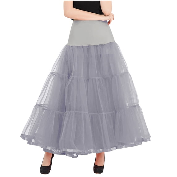 Ahabrexf High Waisted Skirts for Women Mesh Flowy Puffy Solid Color ...