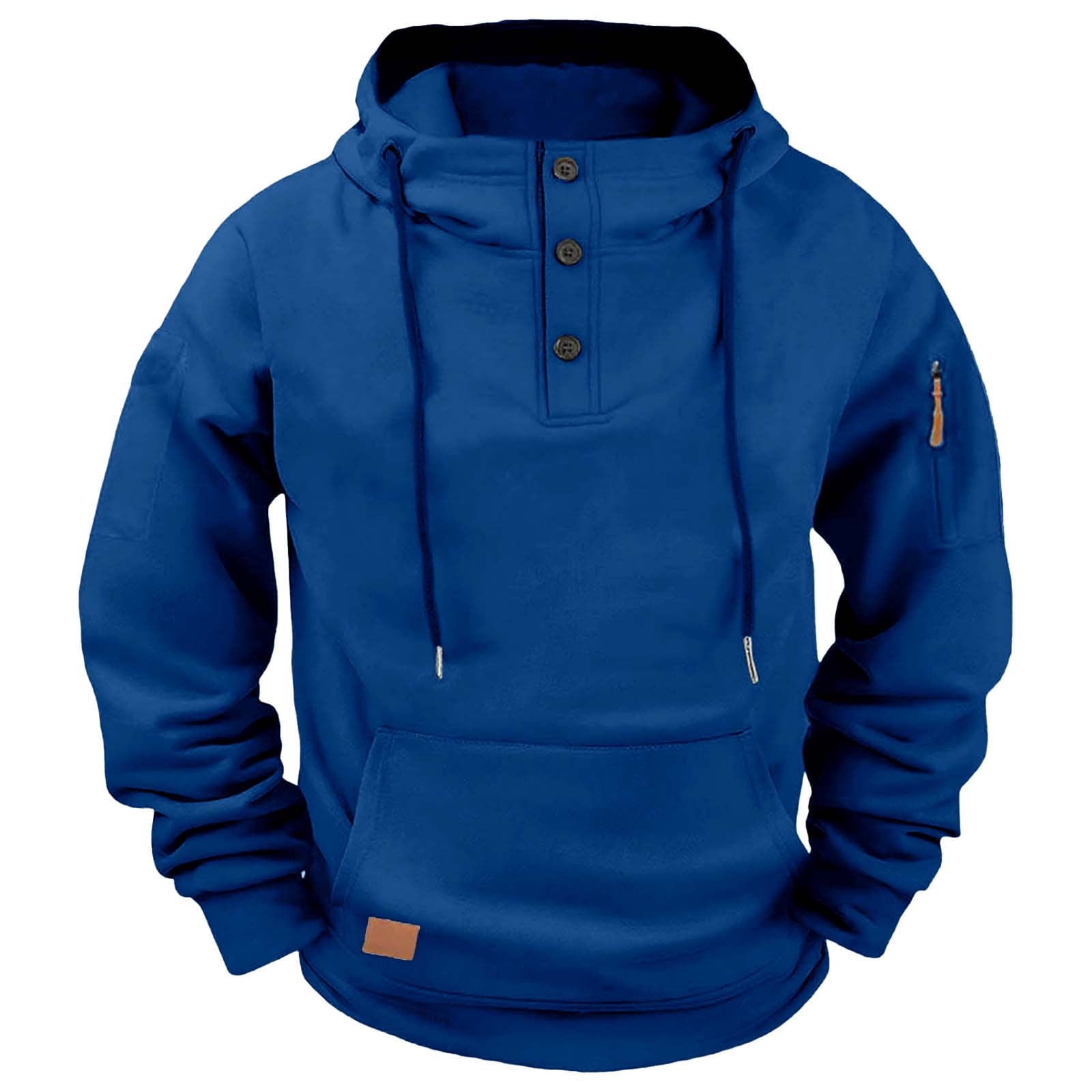 Ahabrexf Hoodie for Men,Men Adding Plush Lining Solid Colors Laid-Back ...