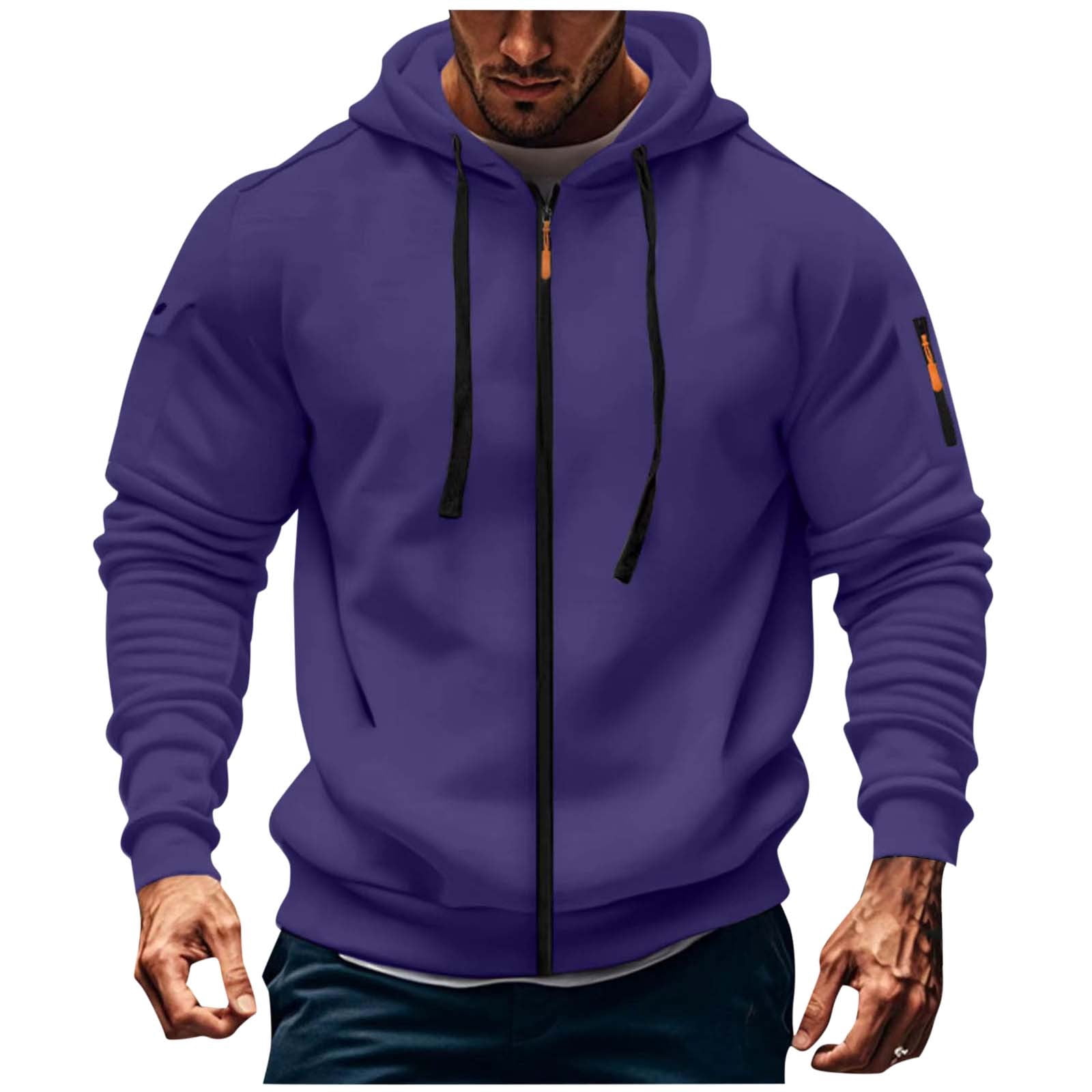 Ahabrexf Hoodie for Men,Men Solid-Color Fashionable Pocket Zipper ...