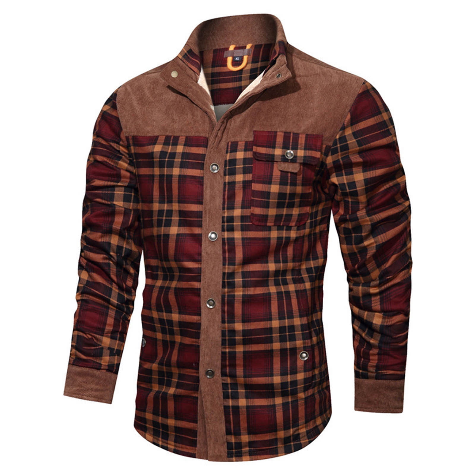 Ahabrexf Jackets for Men Men Button Casual Fashion Thicken Lattice ...