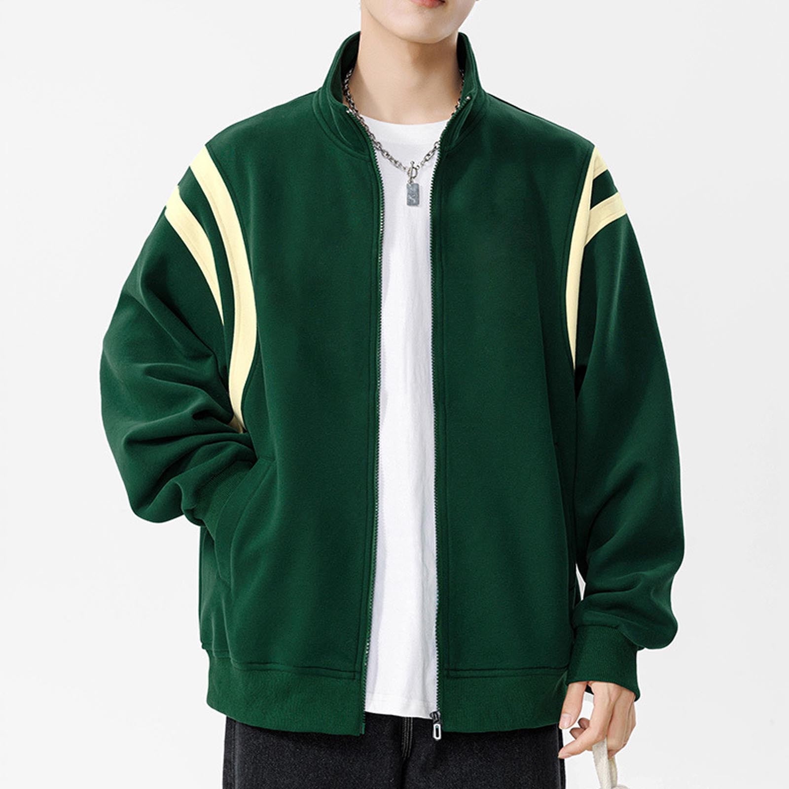 Ahabrexf Jackets for Men Men Casual Solid Color Long Sleeve Hoodless ...