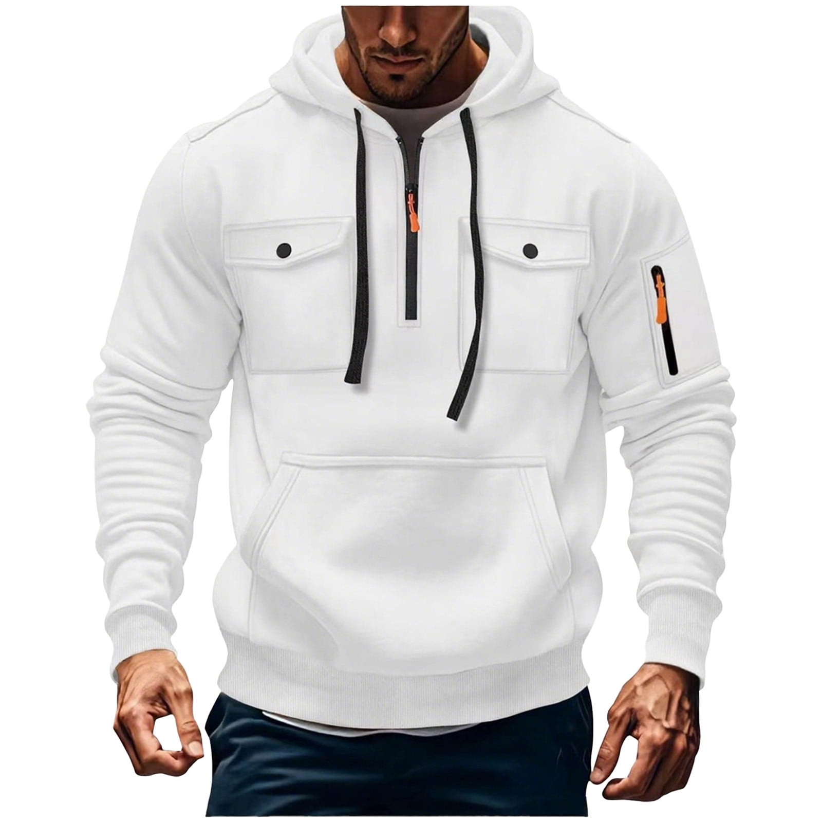Ahabrexf Jackets for Men,Men's Cargo Hooded Top Solid Multi Pocket ...