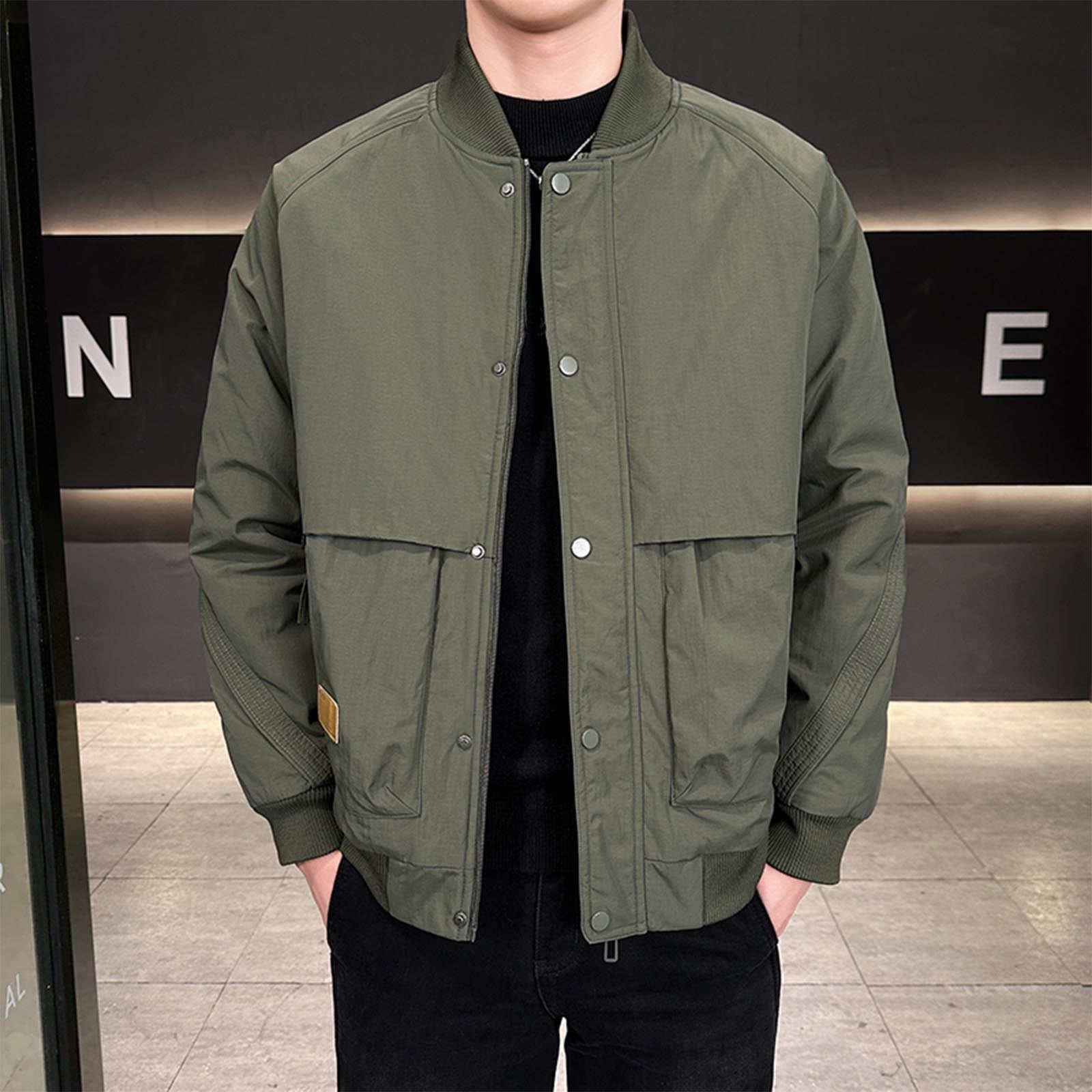 Ahabrexf Jackets for Men,Men's Cargo Jacket Stand Collar Zip Pockets ...