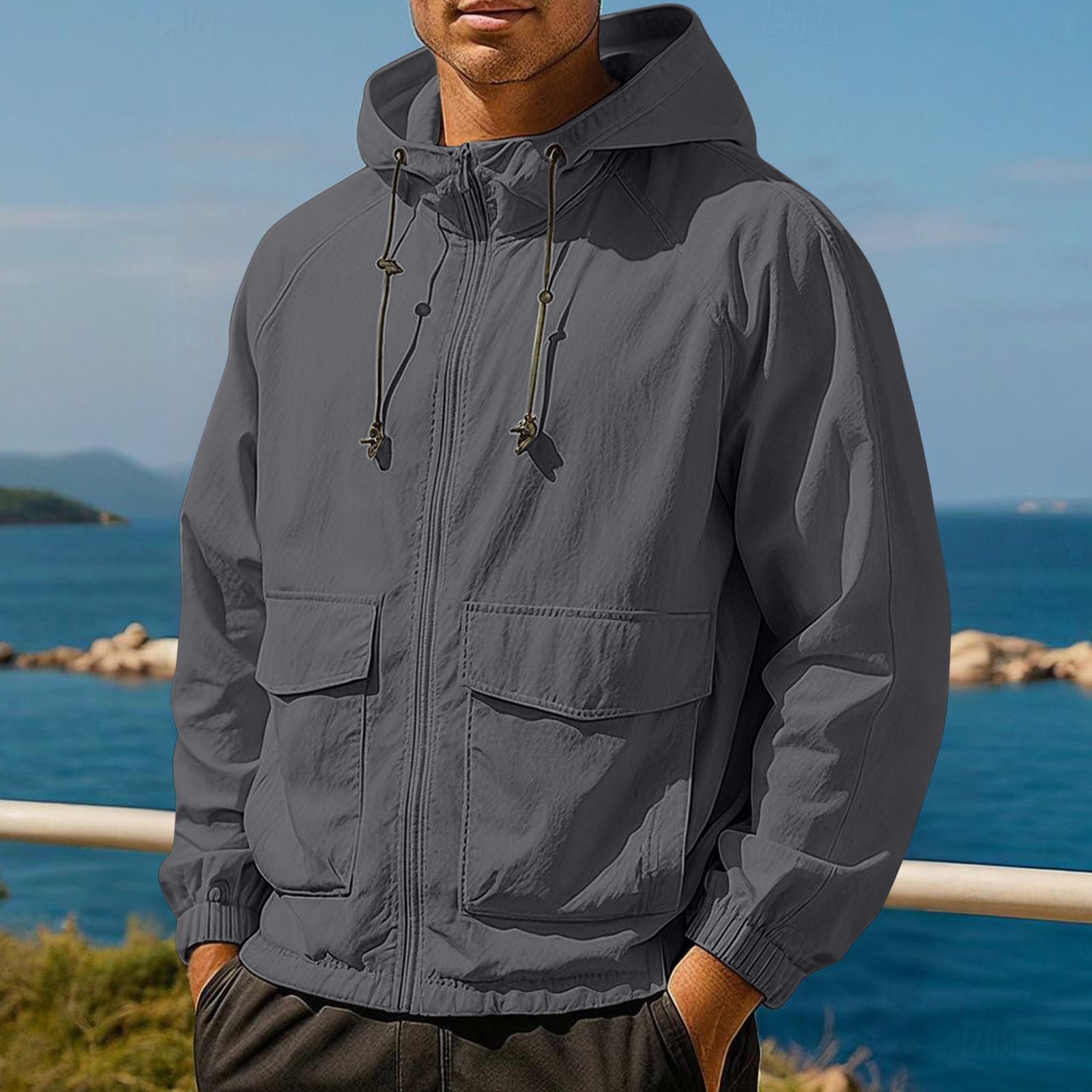 Ahabrexf Jackets for Men,Men's Classic Hue Multiple Pockets Sports ...