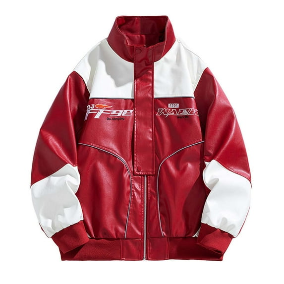 Ahabrexf Jackets for Men,Men's Color Block Faux Jacket Zip Button Inner ...
