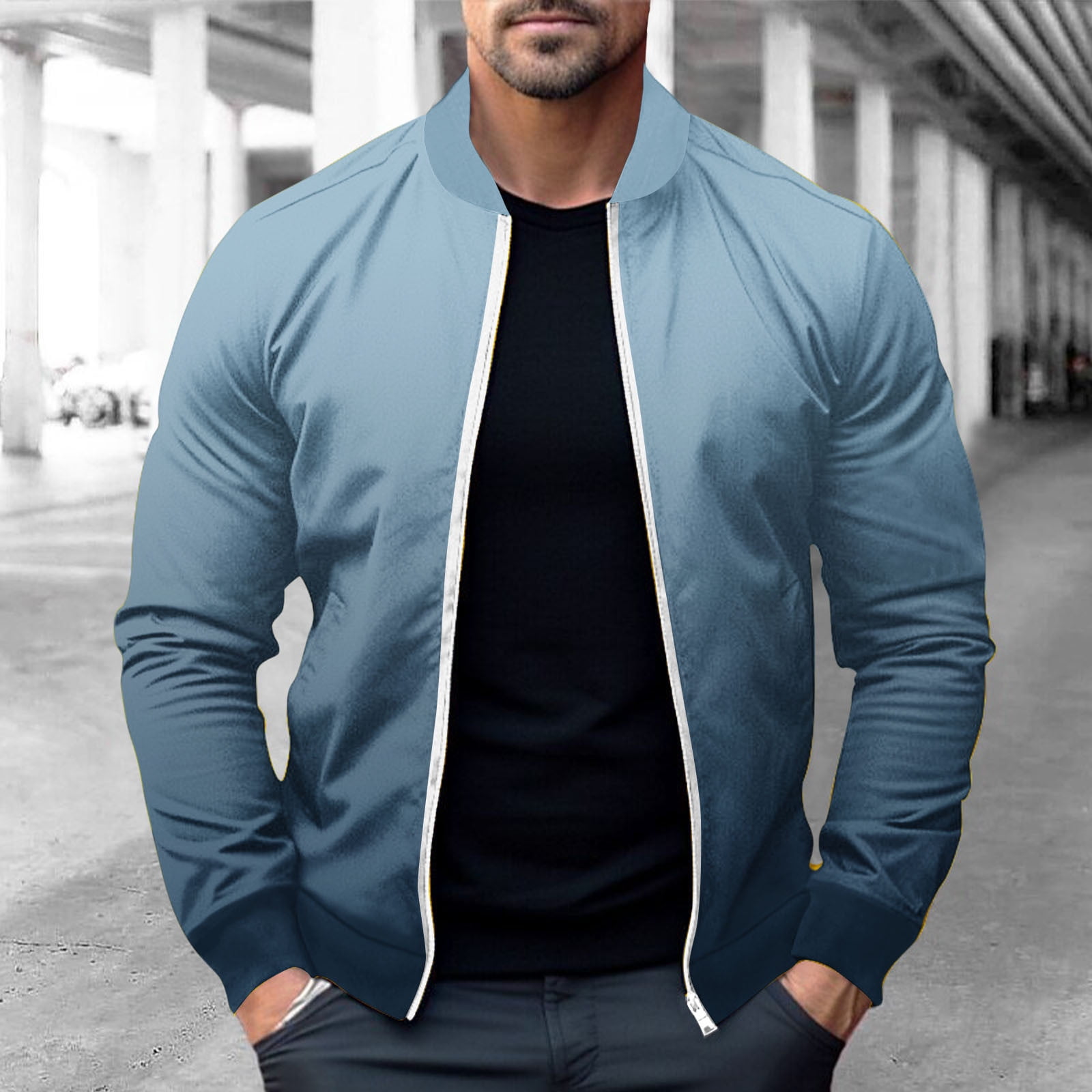 Ahabrexf Jackets for Men Men's Fall And Winter Pocket Long Zipper ...