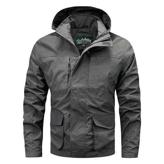 Ahabrexf Jackets for Men,Men's Hooded Zip Pocket Jacket Solid Long ...