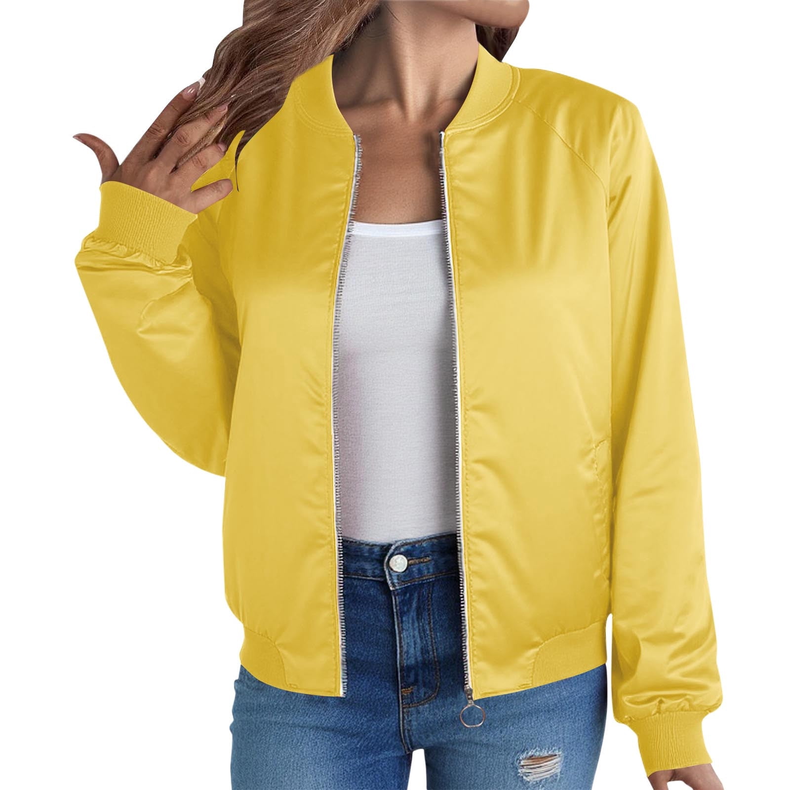 Ahabrexf Jackets for Women,Glossy Zip-Front Slim Puffer Jacket Women's ...