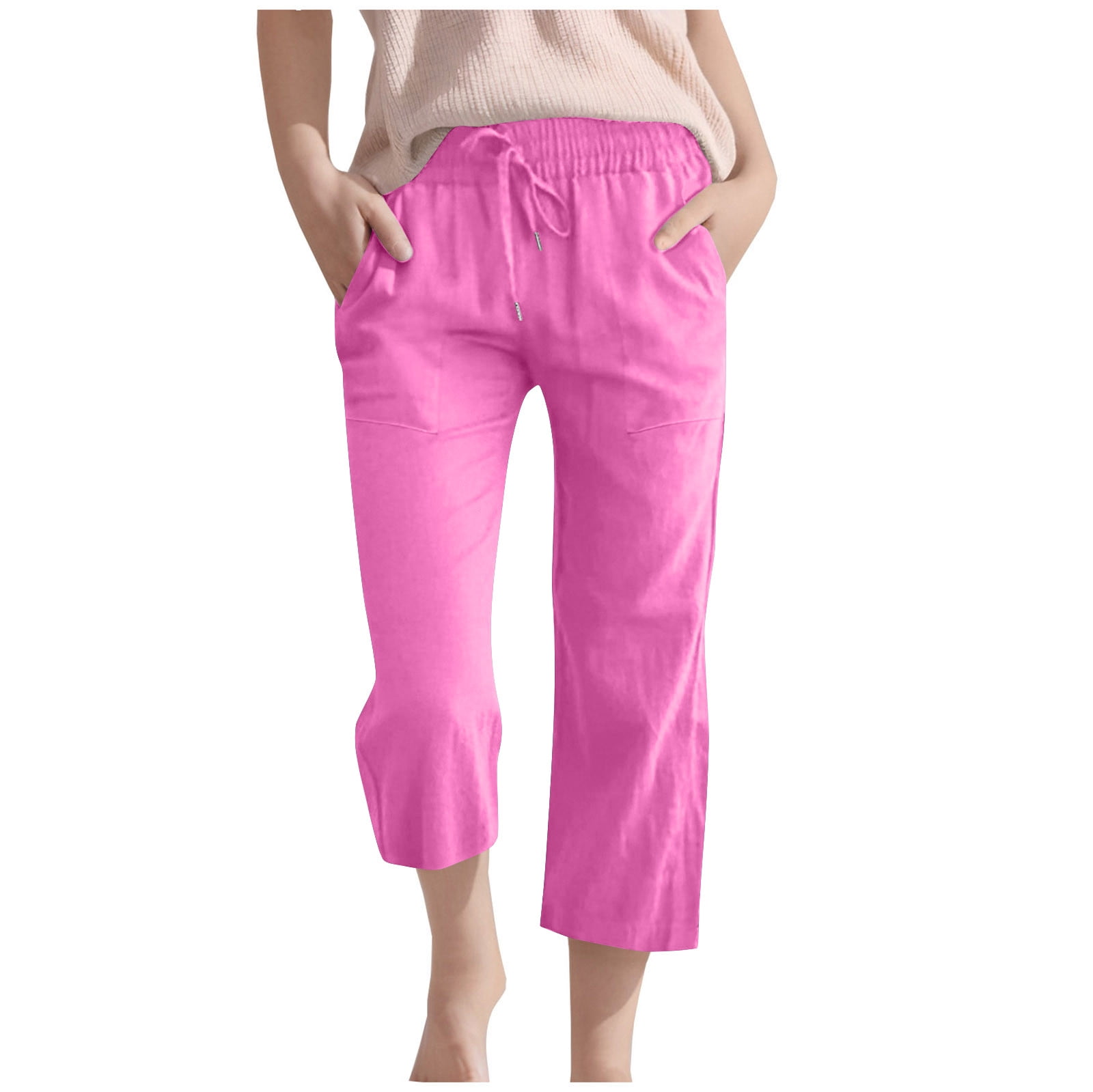 Ahabrexf Kids -Linen Pants Elastic Waist Loose Breathable Solid Color ...
