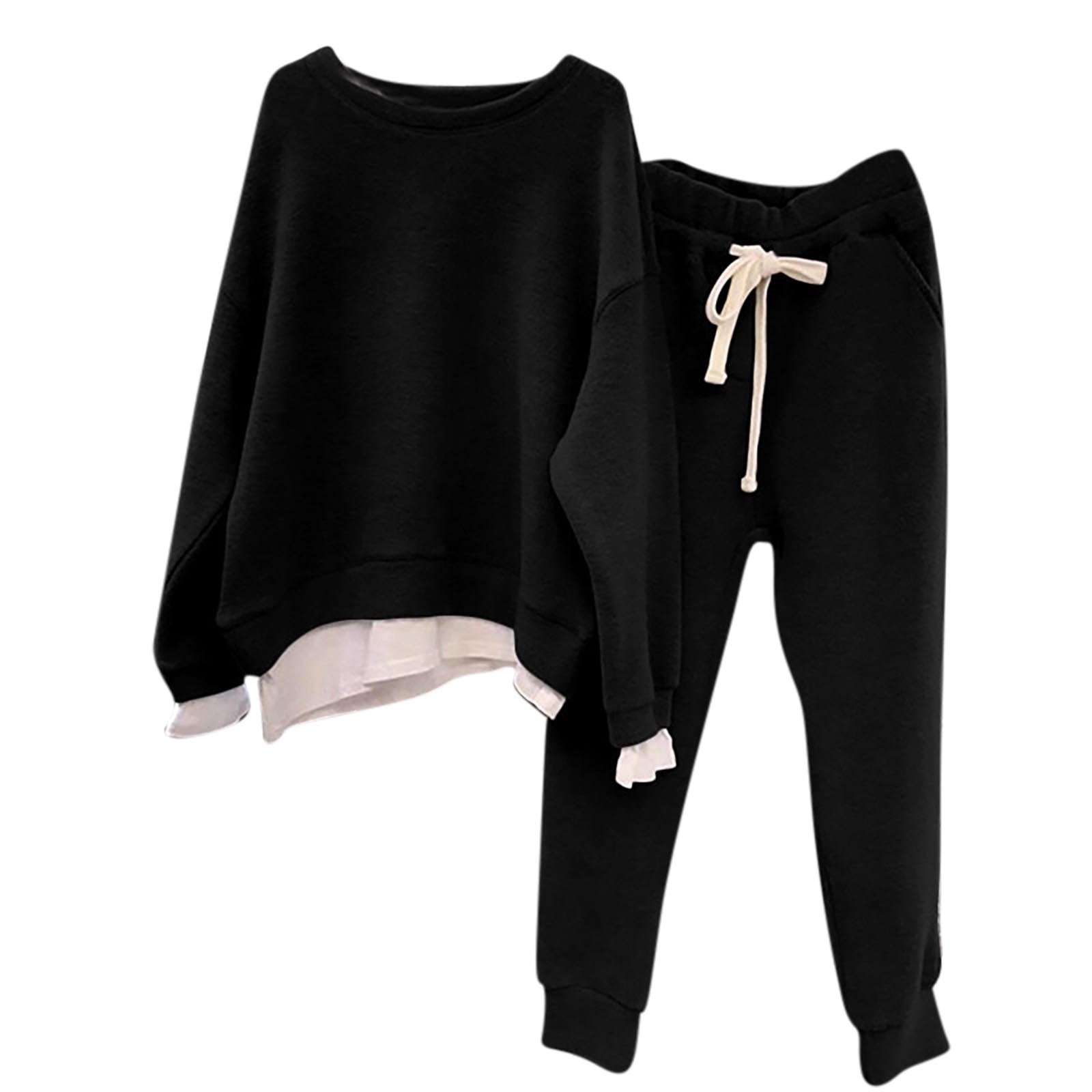 Ahabrexf Ladies' Casual Solid Color Long Sleeved Fake Two-piece Spliced ...