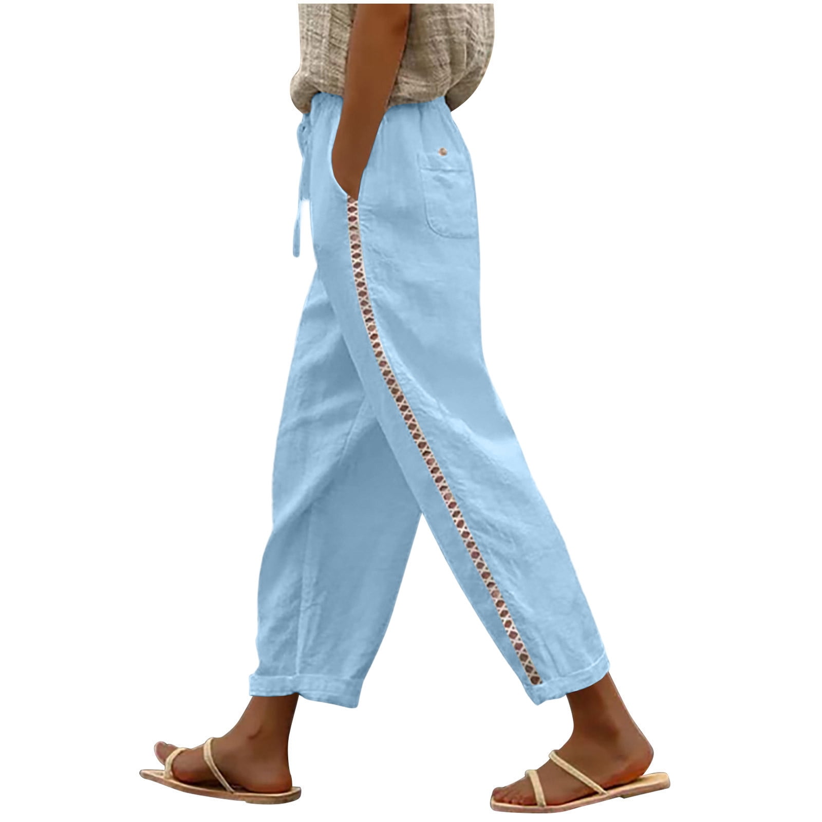 Ahabrexf Ladies' Casual Solid Color Slim Fit Lace Up Elastic Waist ...