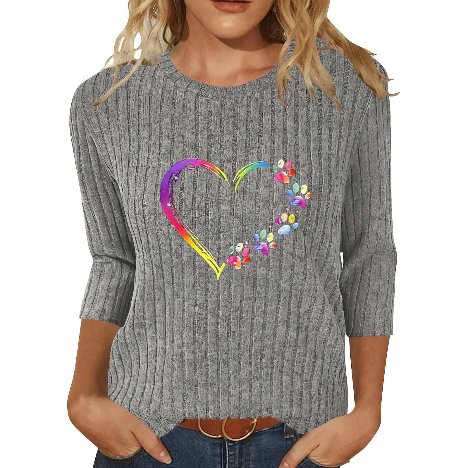 Ahabrexf Ladies Tops and Blouses,Women‘S Laid-Back Printing Round-Neck ...