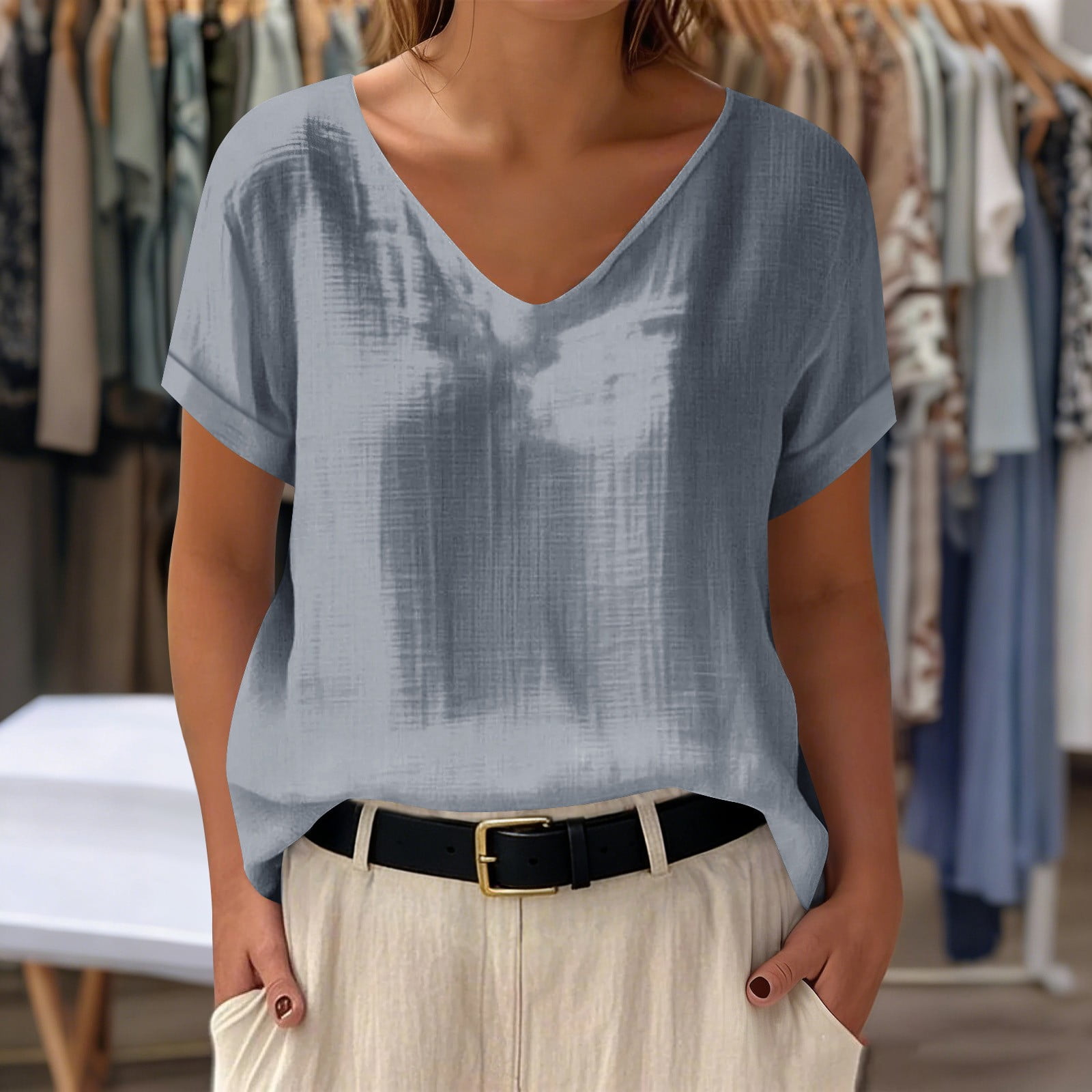 Ahabrexf Linen, Classic Women's Loose-Fit Short Sleeve Shirt for A ...