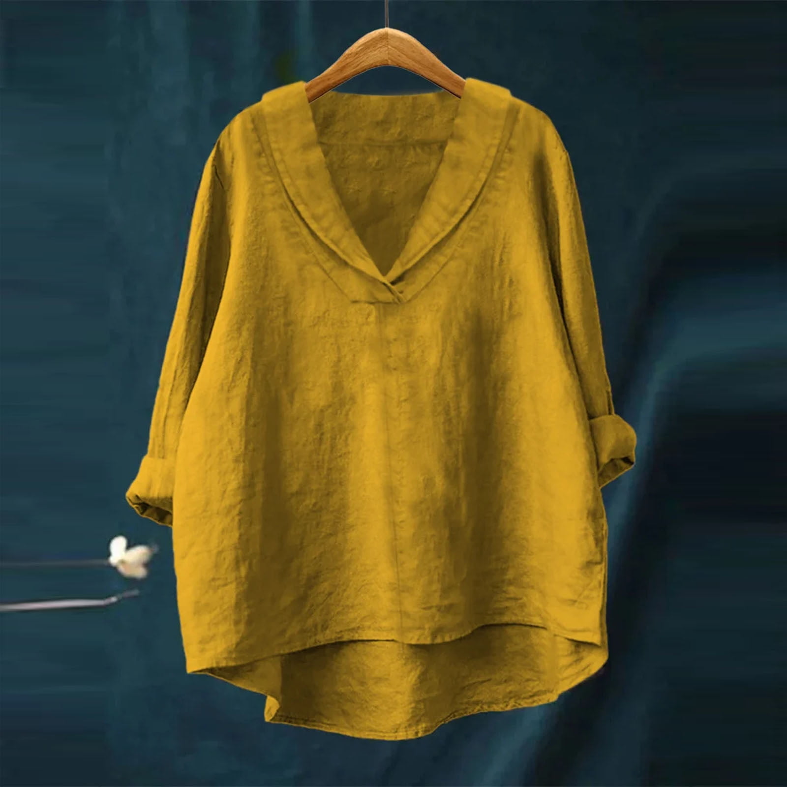 Ahabrexf Linen Shirts for Women,Women's Long Sleeved Imitation Linen ...