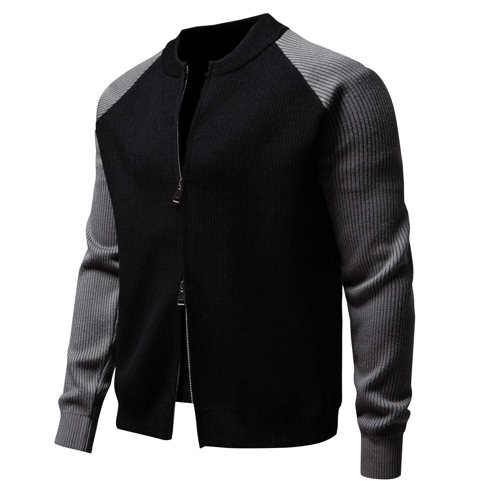 Ahabrexf Long Cardigan for Men Men'S Color Blocked Zipper Knitted ...