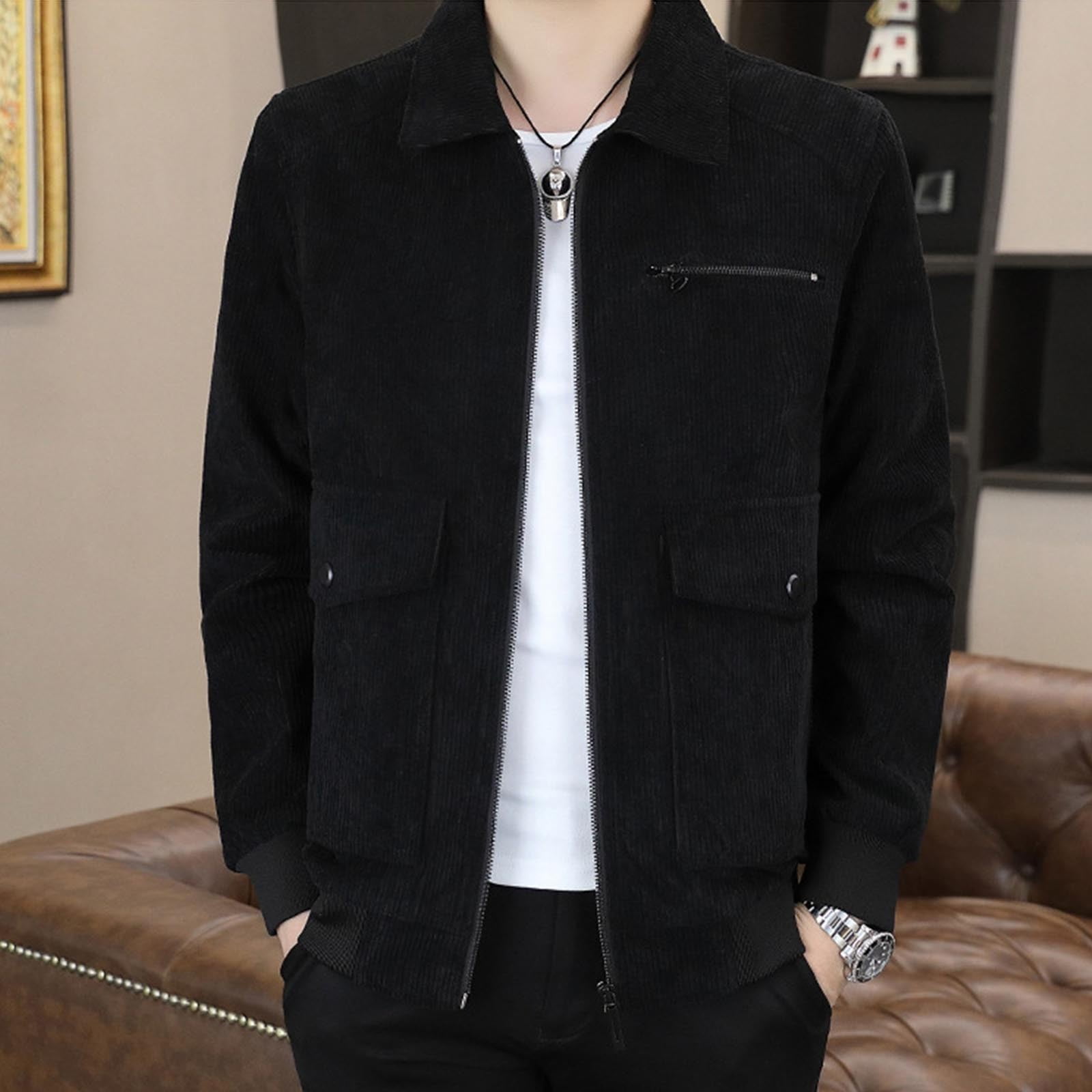 Ahabrexf Coats for Men Long Coat Men Man Solid Color Leisure Pocket ...