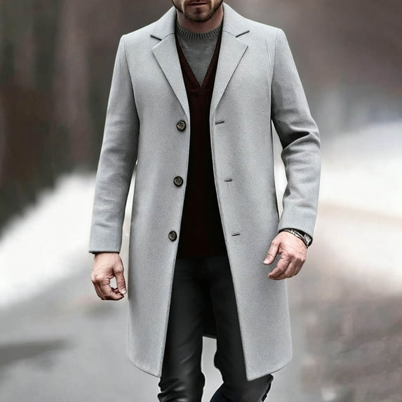 Ahabrexf Long Coat Men,Men's Classic Hue Long Style Everyday Coat Coat ...