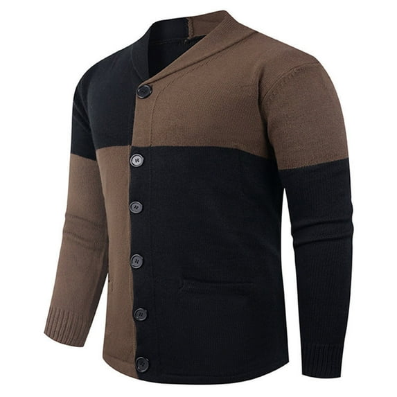 Ahabrexf Long Coat Men,Men's Color Block Collar Sweater Pocket Long ...