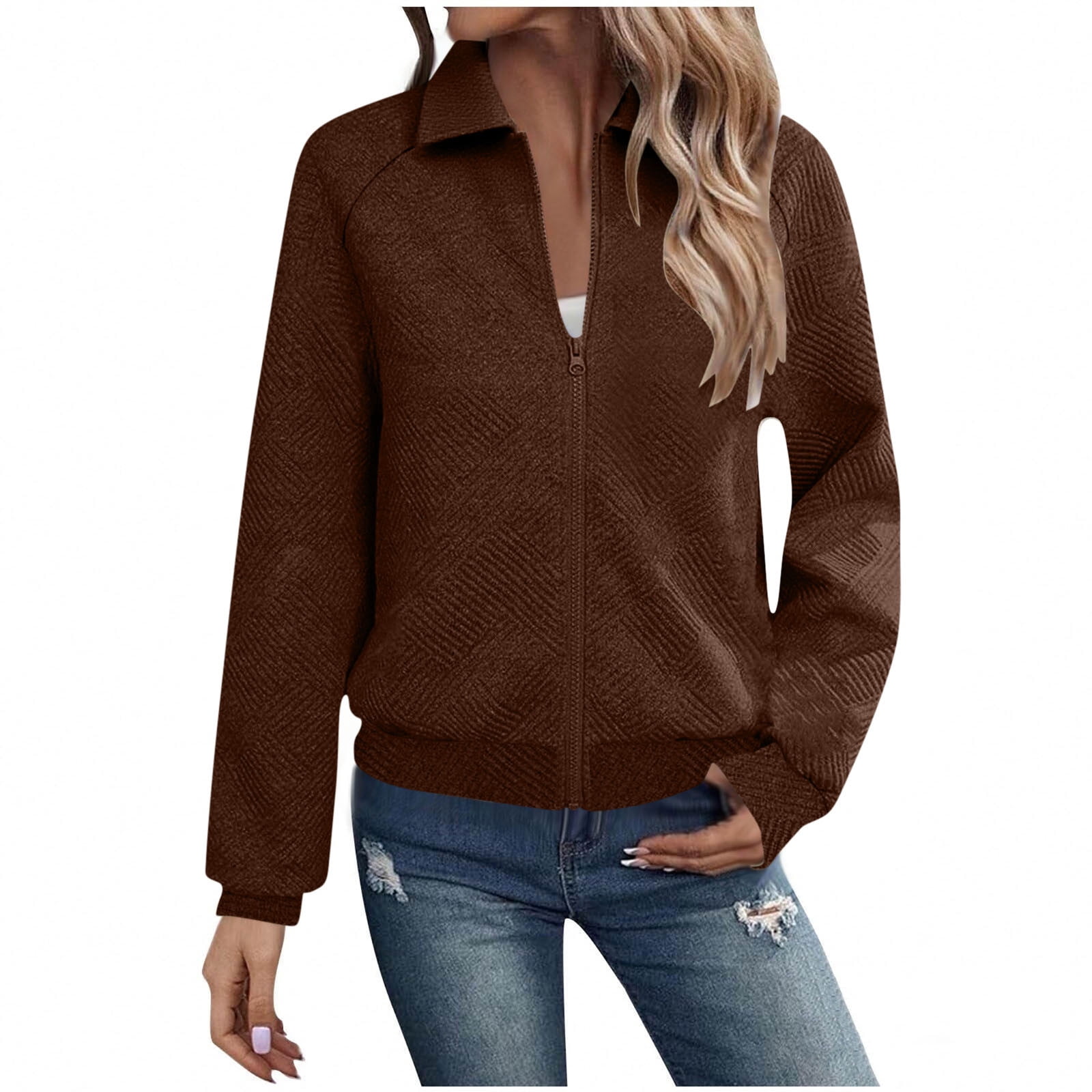 Ahabrexf Long Coats for Women,Lady's Zip Jacket Long Sleeve Turn Down ...