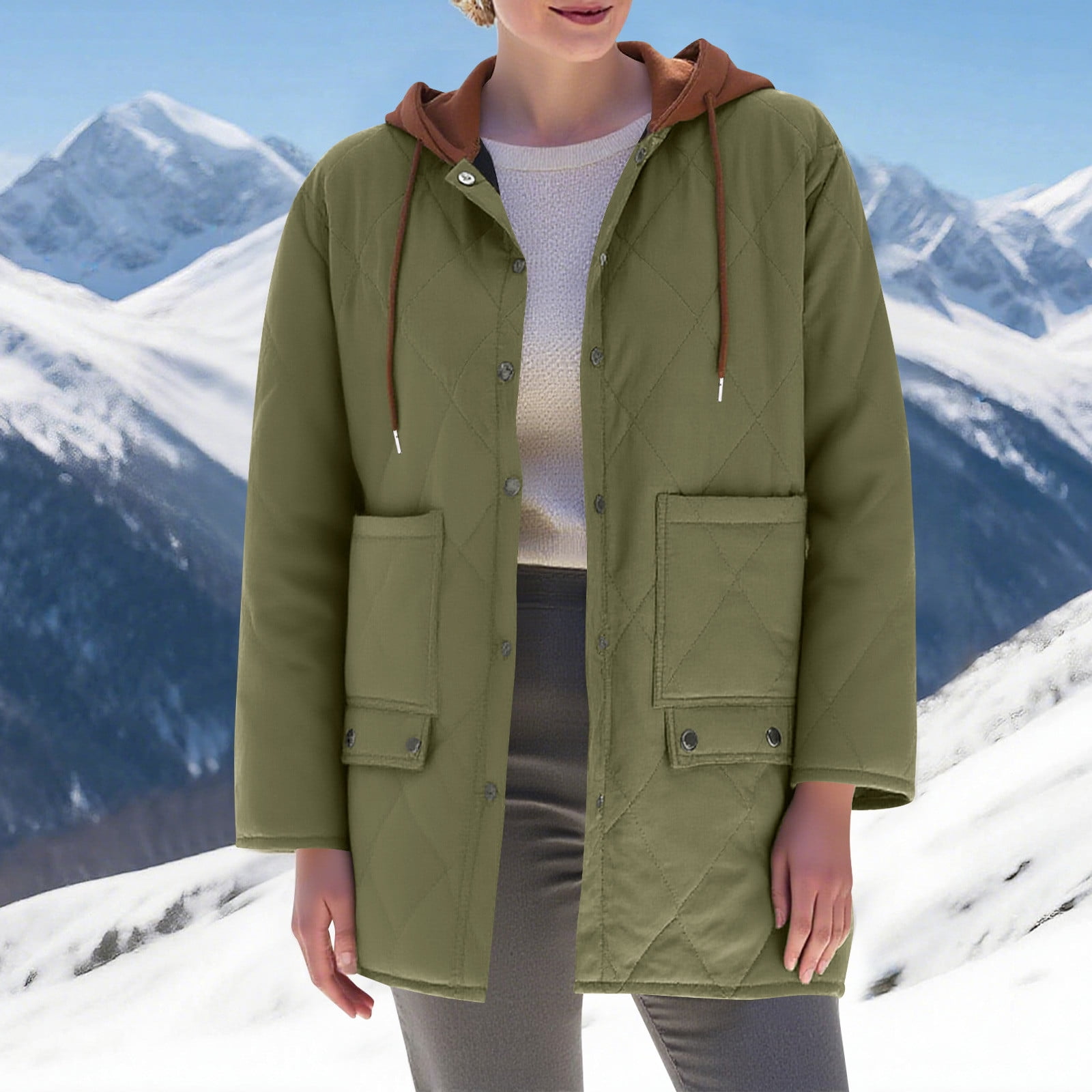 Ahabrexf Softshell Quilted Oversized Coat, Lightweight Hooded Long ...